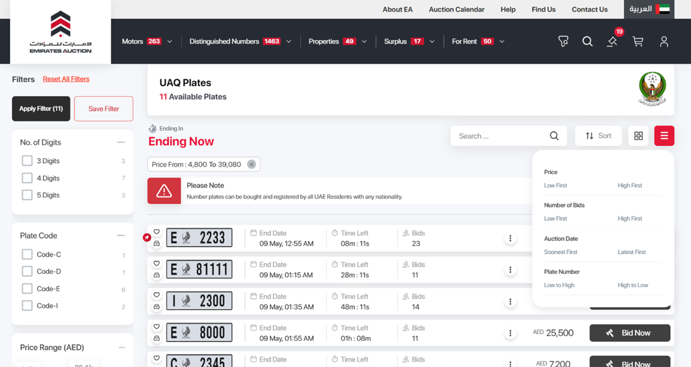 Emirates Auction Steps and Guidelines