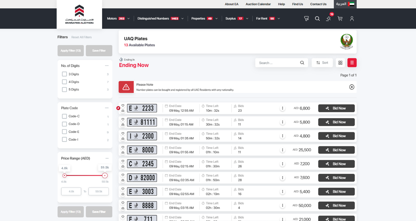 Emirates Auction Steps and Guidelines